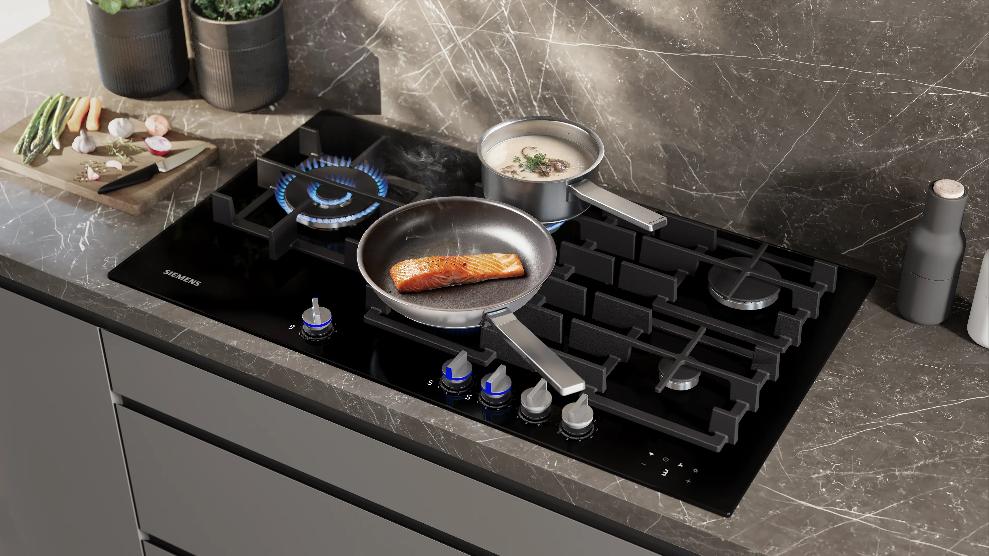 Siemens iQ500 Gas Hob 90 cm Tempered glass, (Black) - EP9A6QI40M - Rama's