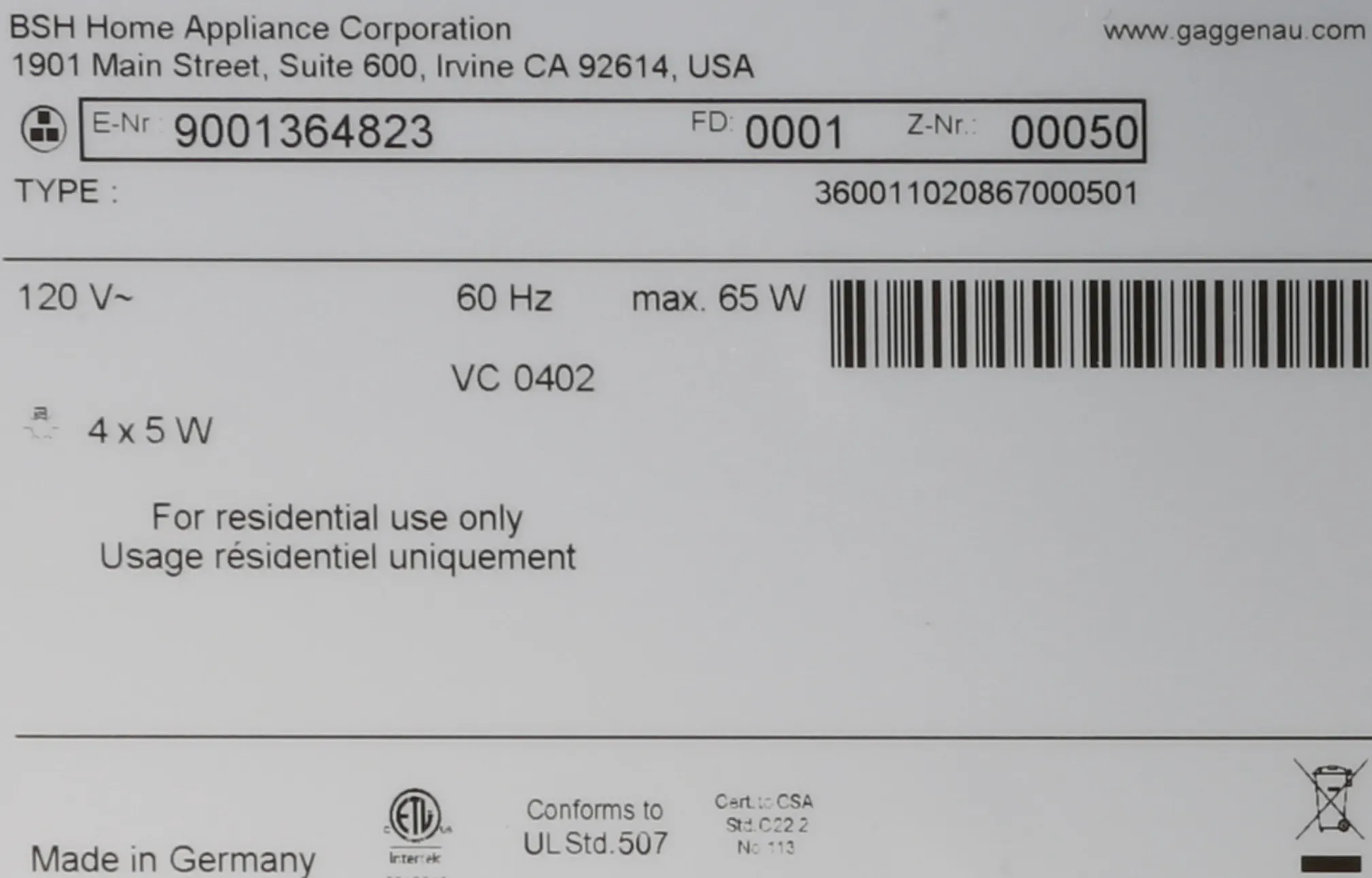 11035520 Control module not programmed | GAGGENAU US